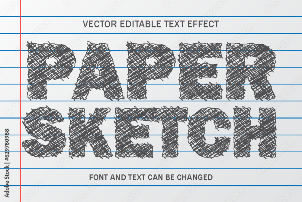 paper sketch hand draw drawing pencil style editable text effect font ...