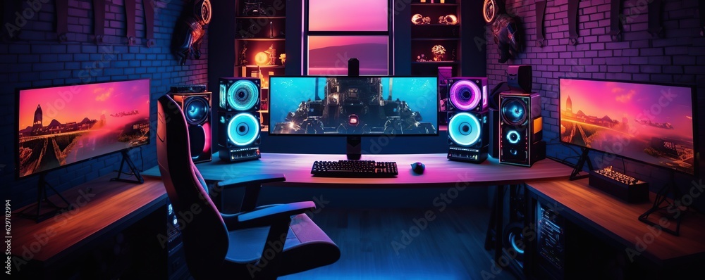 High angle shot gaming desk set up Stock Illustration | Adobe Stock
