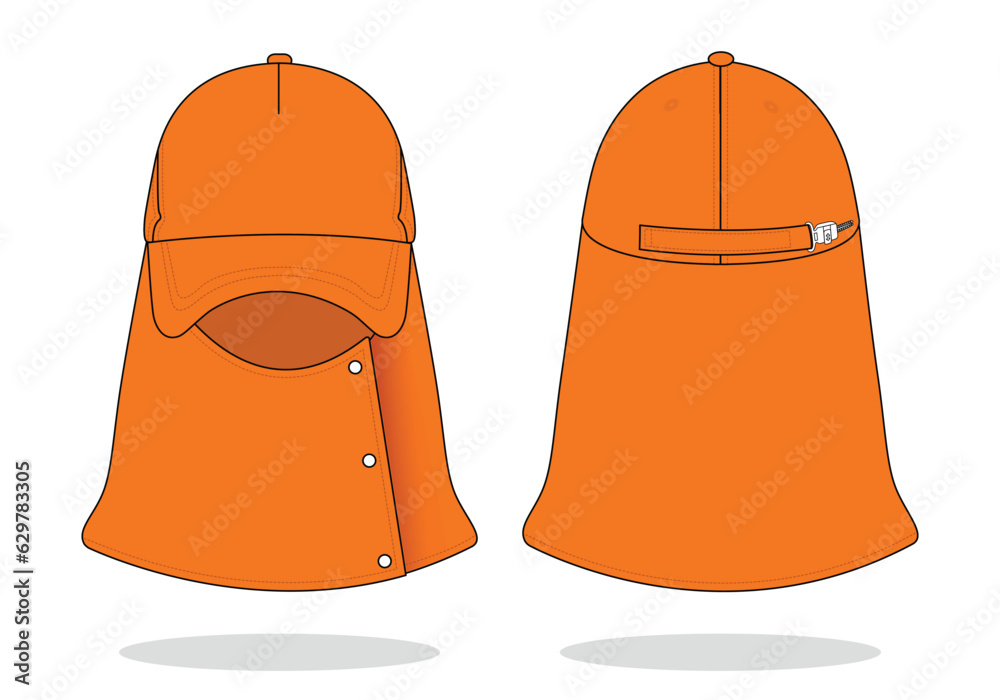 Orange sun hat with protects face-neck template on white background ...