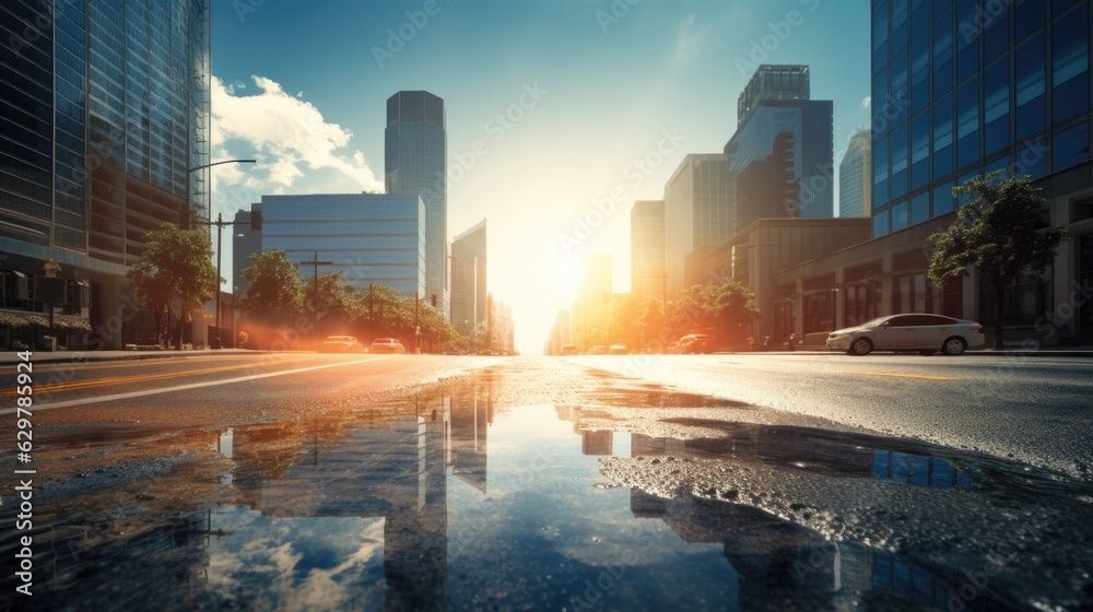 heatwave in a city, with mirage effects visible on the hot asphalt ...