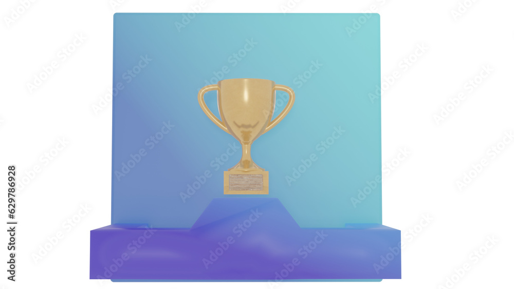 there is a trophy on a blue platform with a black background, prize ...