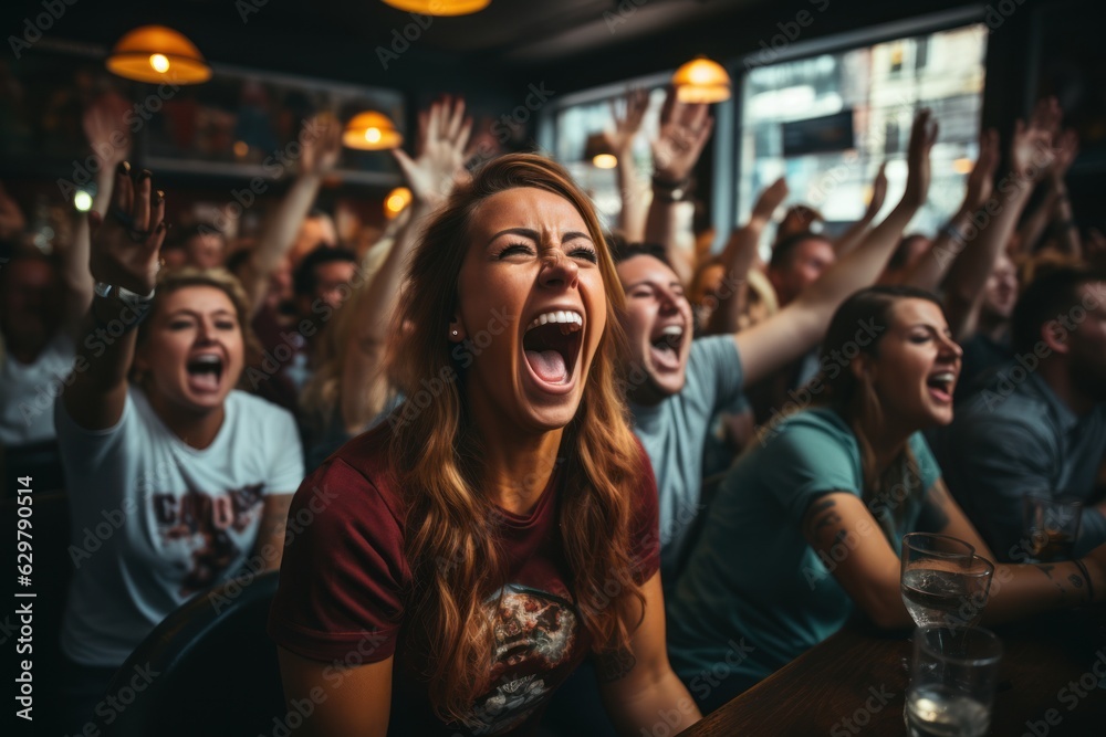 A group of American football fans watching the game live in a sports ...