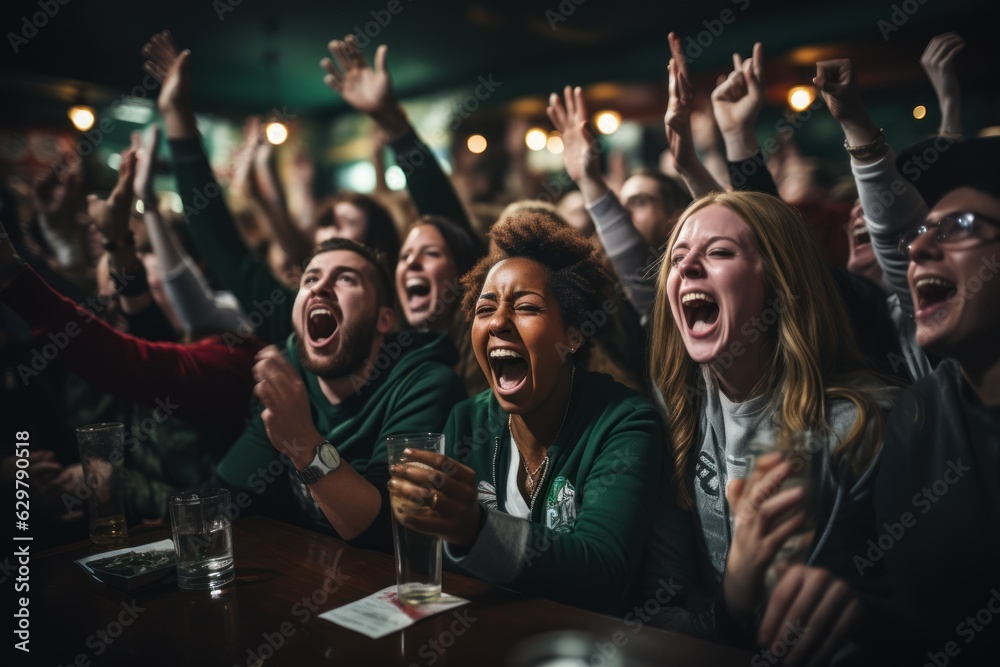 A group of American football fans watching the game live in a sports ...