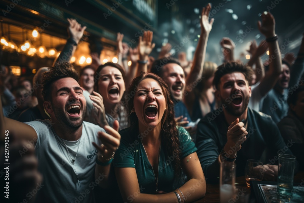 A group of American football fans watching the game live in a sports ...