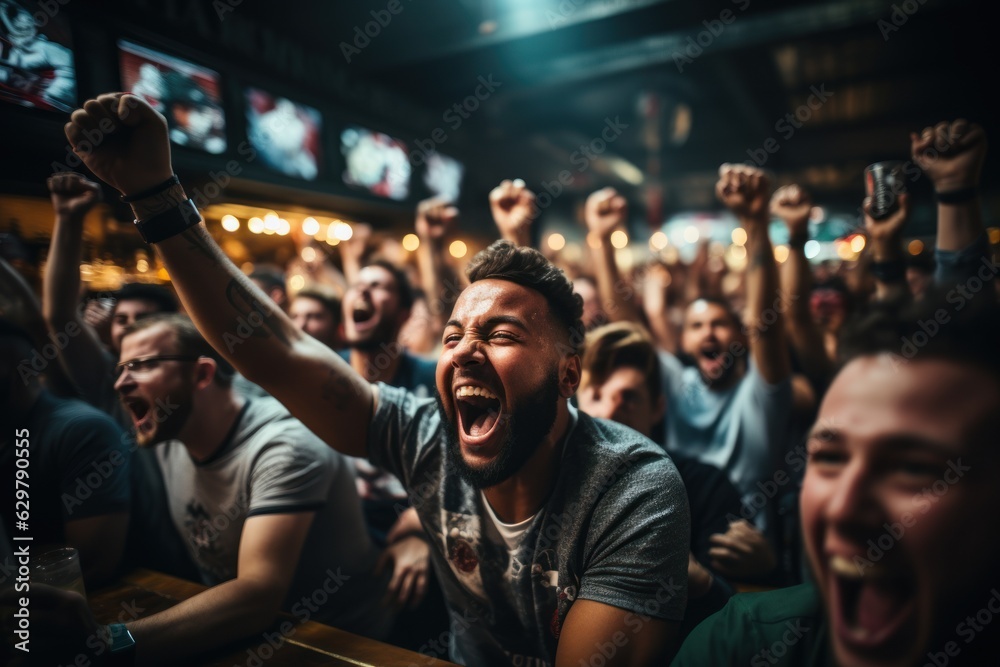 A group of American football fans watching the game live in a sports ...