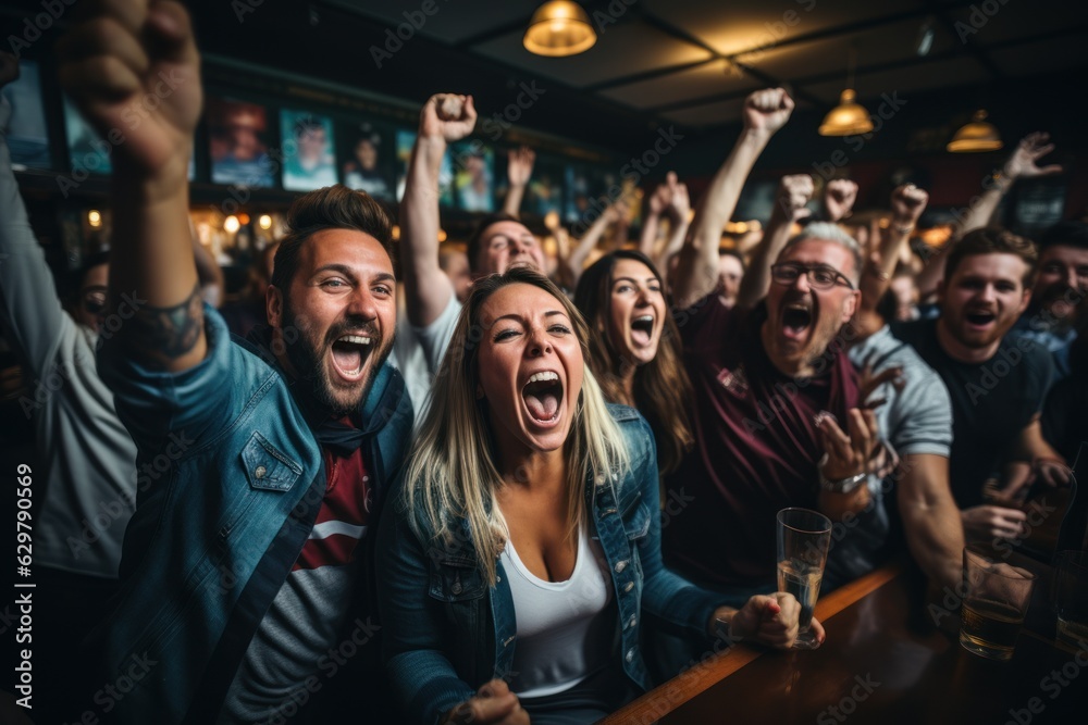 A group of American football fans watching the game live in a sports ...