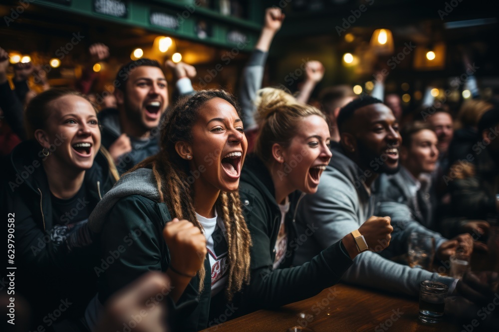 A group of American football fans watching the game live in a sports ...