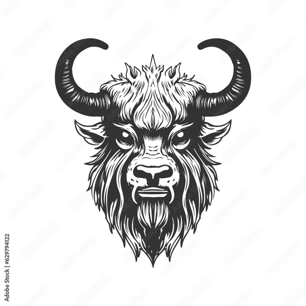 Poster yak monster, vintage logo line art concept black and white color ...