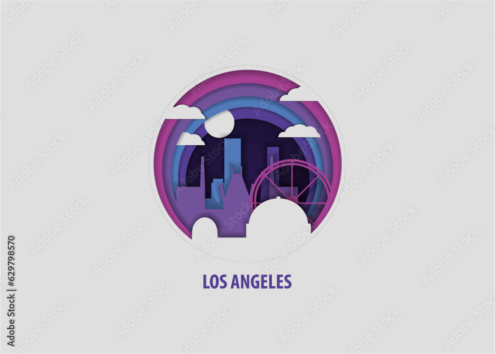 USA United States Los Angeles creative paper cut layer craft vector ...
