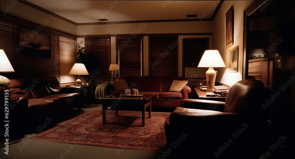 American style rooms in the 1990s era, movie atmosphere, an undercover ...