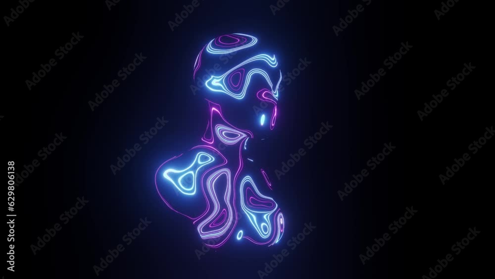 Rotating human body being formed from neon colorful light beams ...