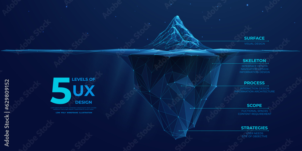 Abstract digital iceberg with effect glow and shine in polygonal ...