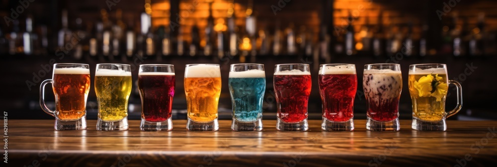 assorted beers draft beer in glass Draft beer in glasses on a row of ...
