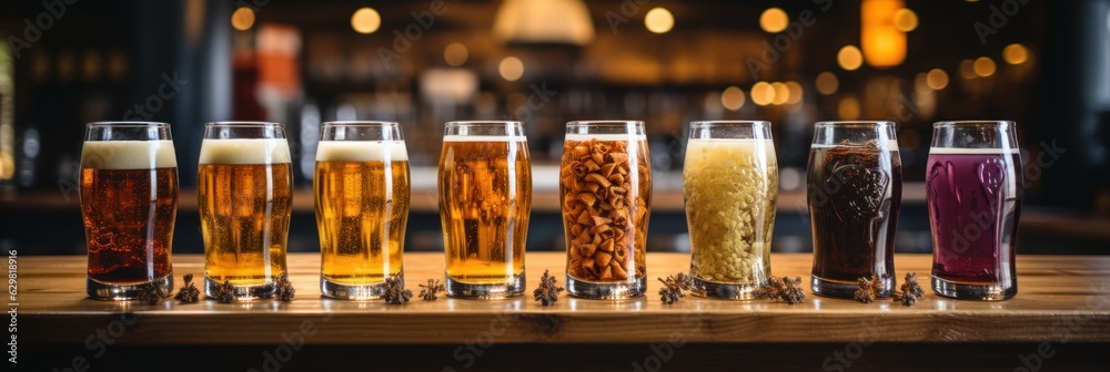 assorted beers draft beer in glass Draft beer in glasses on a row of ...