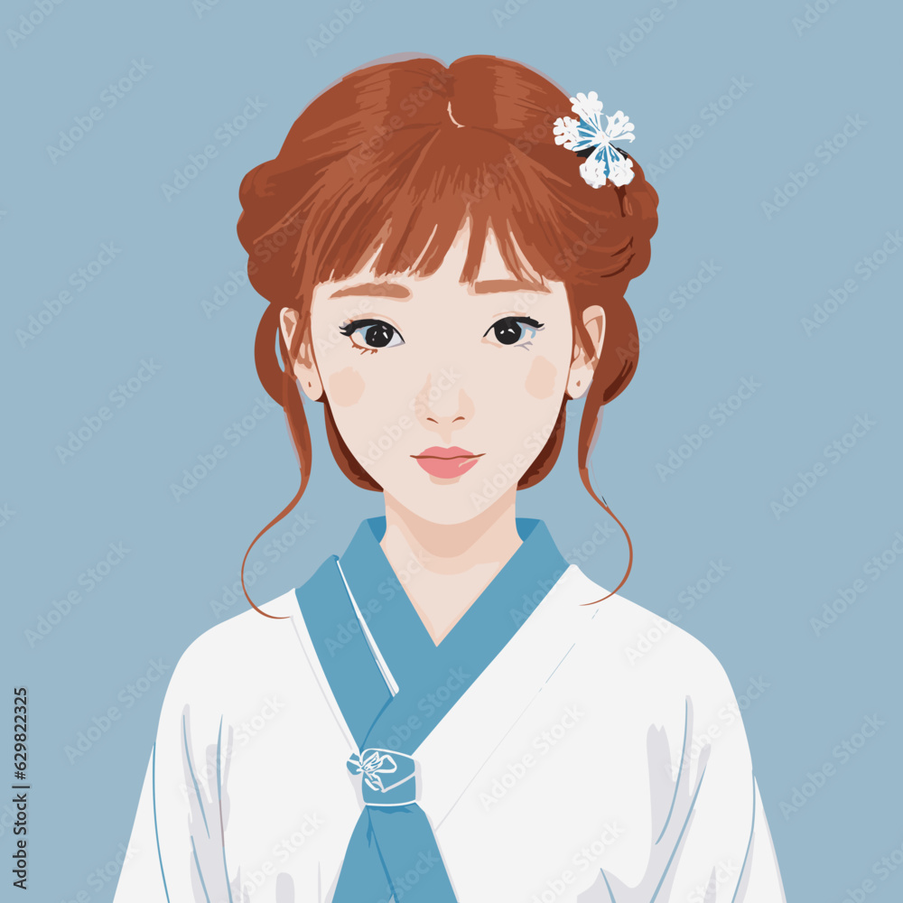 Japanese woman: Auburn hair styled in Tsubushi Shimada, blue eyes, soft ...