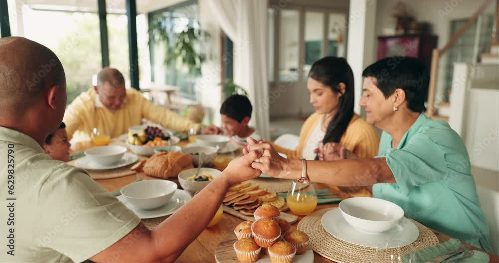 Family, food and praying, eating together and faith with gratitude ...