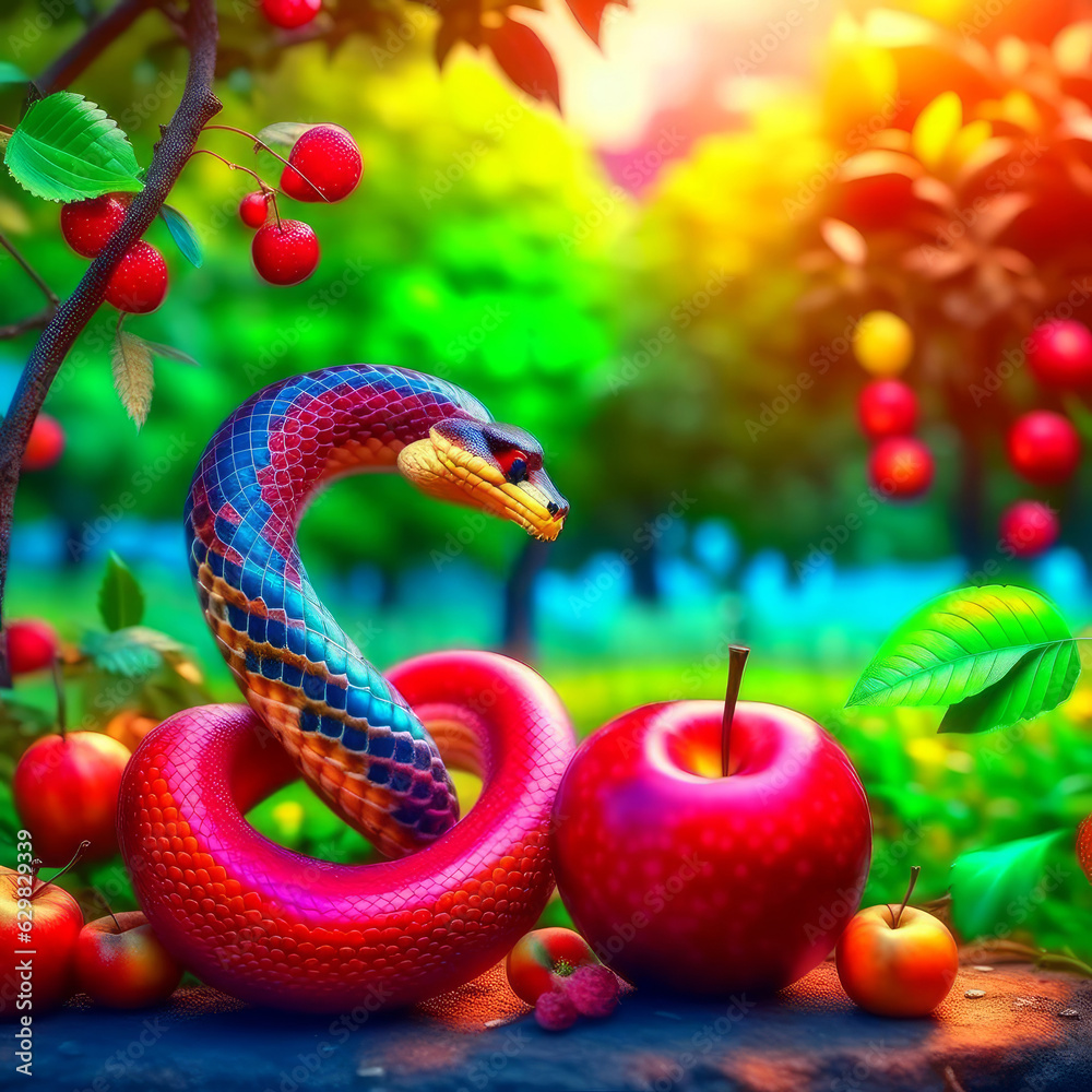 Serpent tempter near an apple in the Garden of Eden, AI generated Stock ...