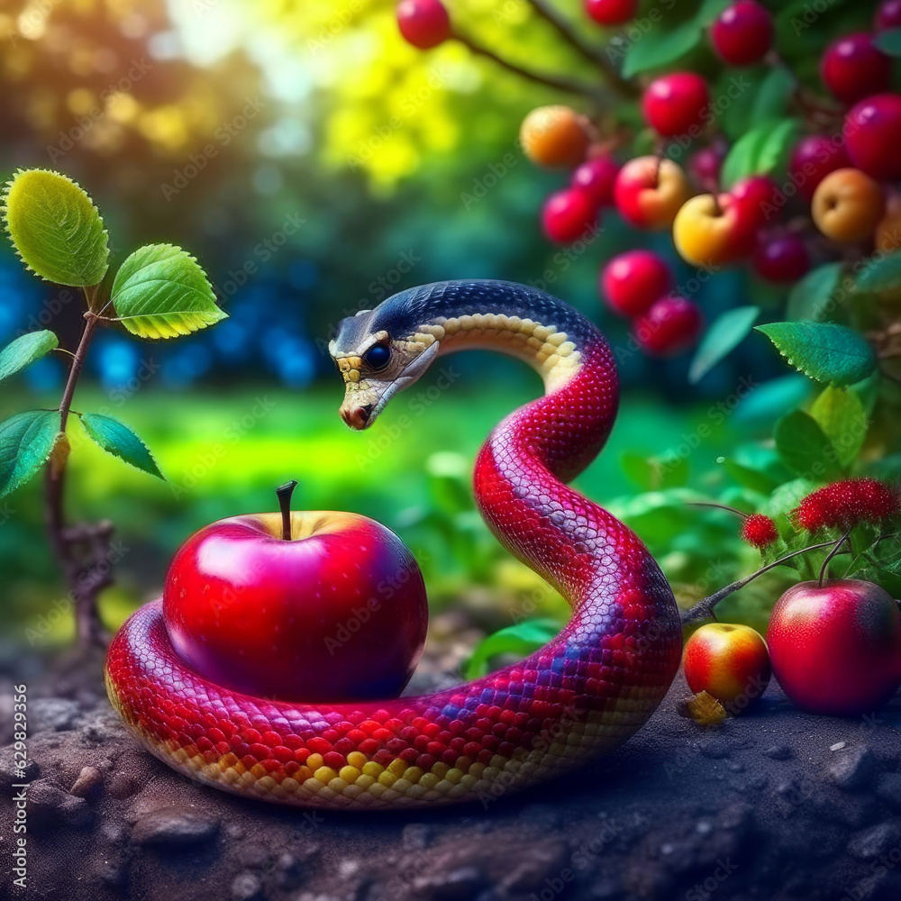 Serpent tempter near an apple in the Garden of Eden, AI generated Stock ...