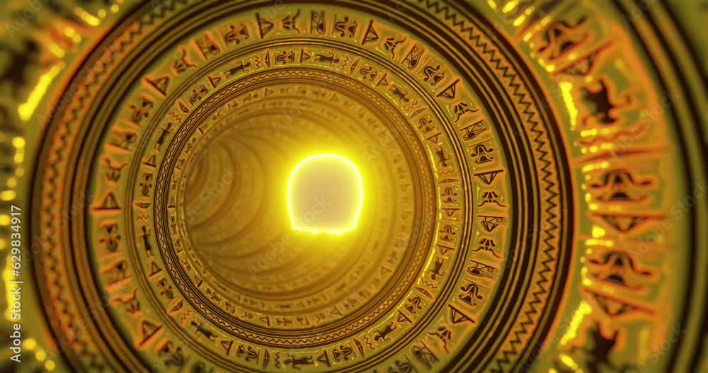 Gold Glowing Skull Flies Through A Tunnel With Ancient Egyptian ...