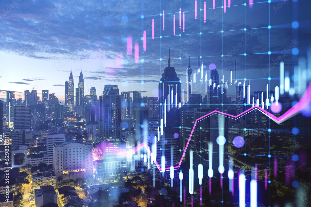 Glowing candlestick forex chart on blurry city buildings wallpaper ...