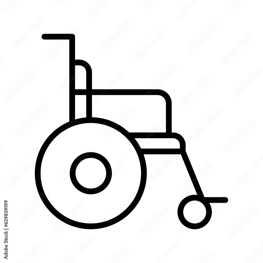 Black single wheelchair line icon, simple health equipment flat design ...