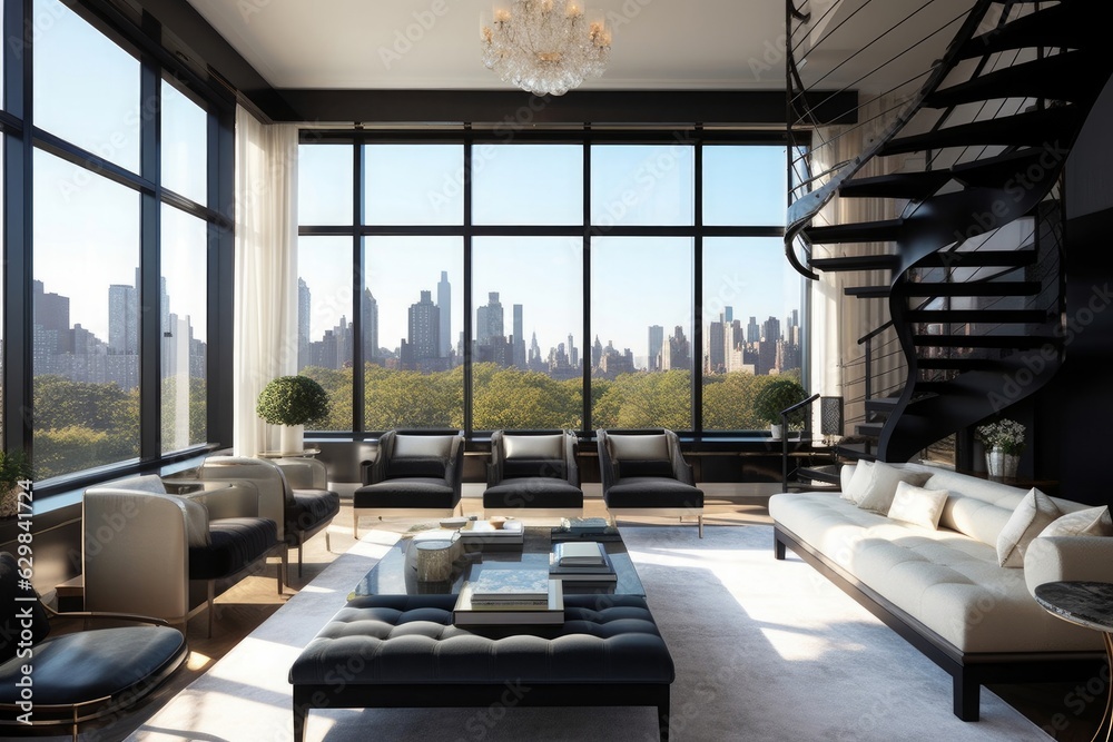 Concept art 3d illustration of luxury interior design of penthouse in new york city, Generative ...