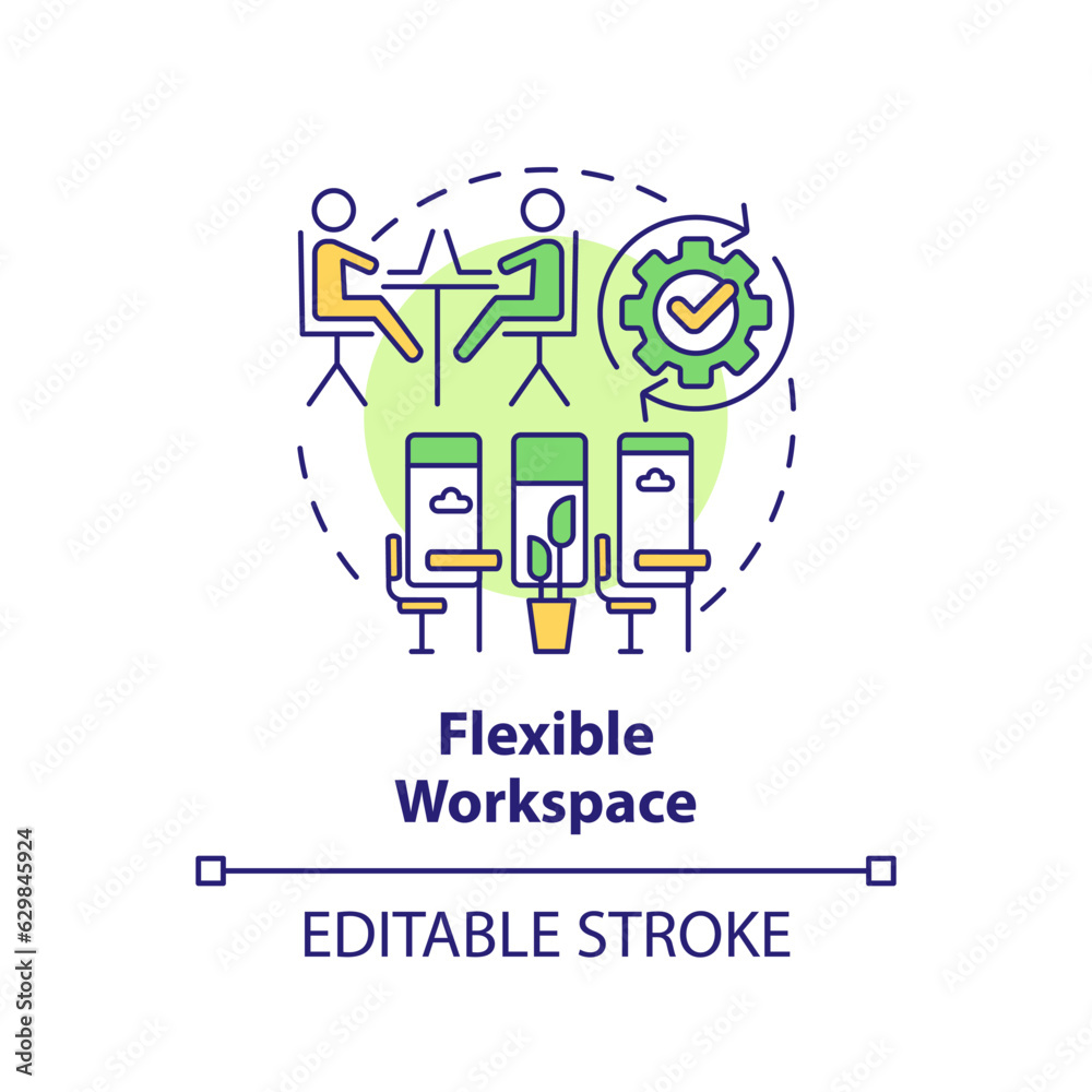 Editable flexible workspace icon concept, isolated vector, sustainable ...