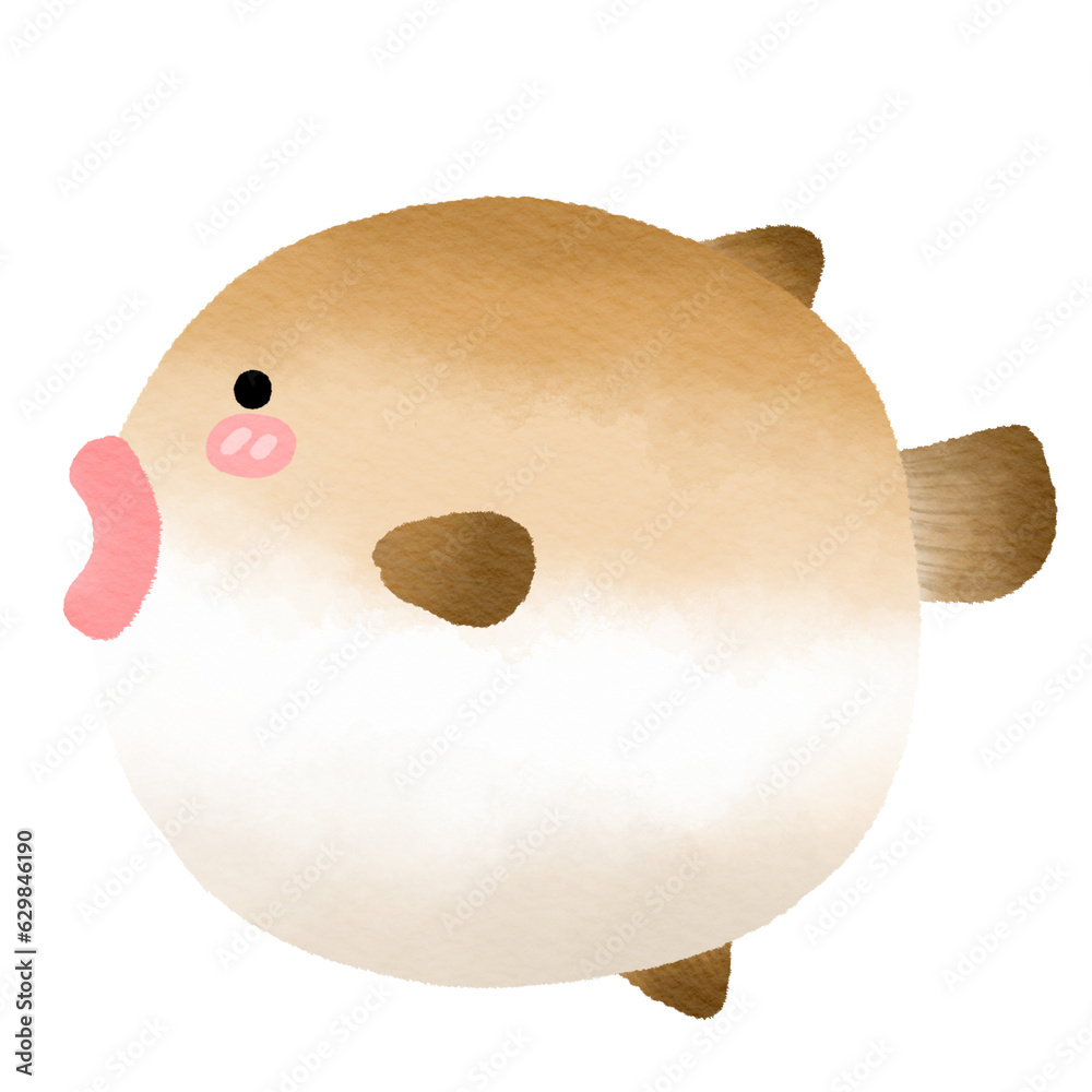 blow fish cartoon character isolated on white background, cute sea ...