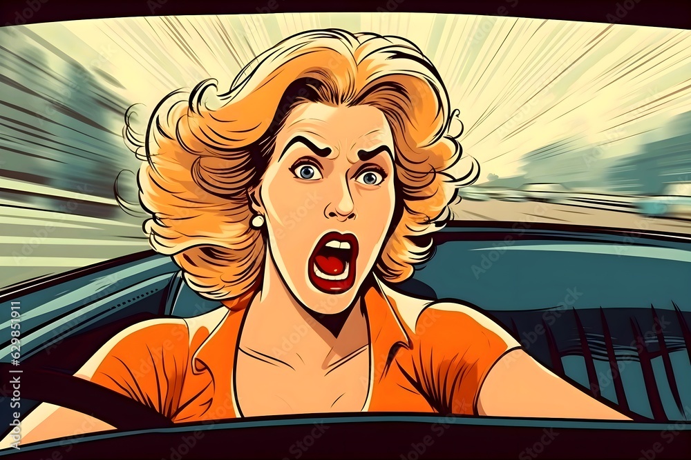 Person In The Car Frightened Woman Driving Speed On The Road