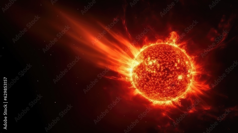 Solar flare in Sun black space background, eruption of electromagnetic ...