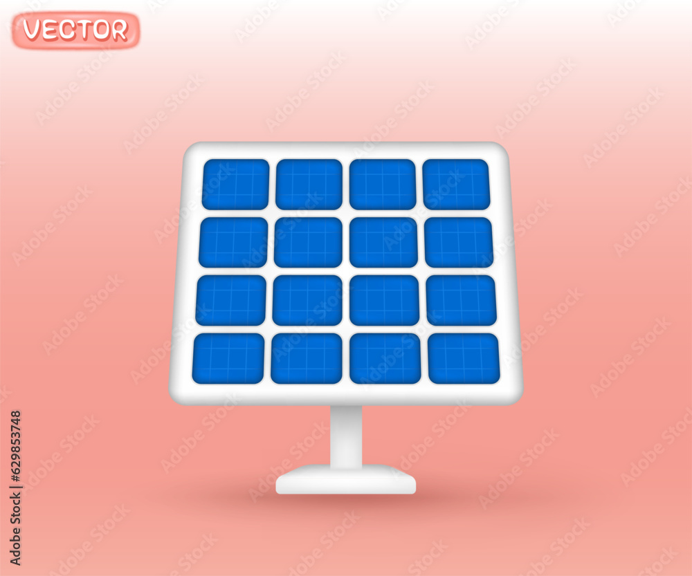 3D vector solar panels rendering icon with shadow. Photovoltaic sign ...