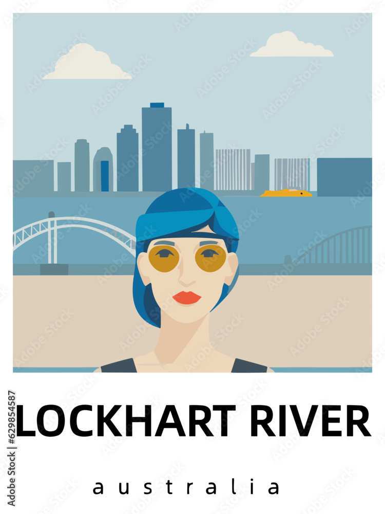 Lockhart River: Flat design tourism poster with a cityscape of Lockhart ...