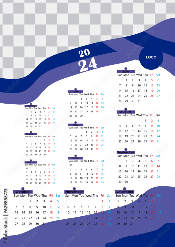 Set of 2024 Calendar Planner Template with Place for Photo and Company ...