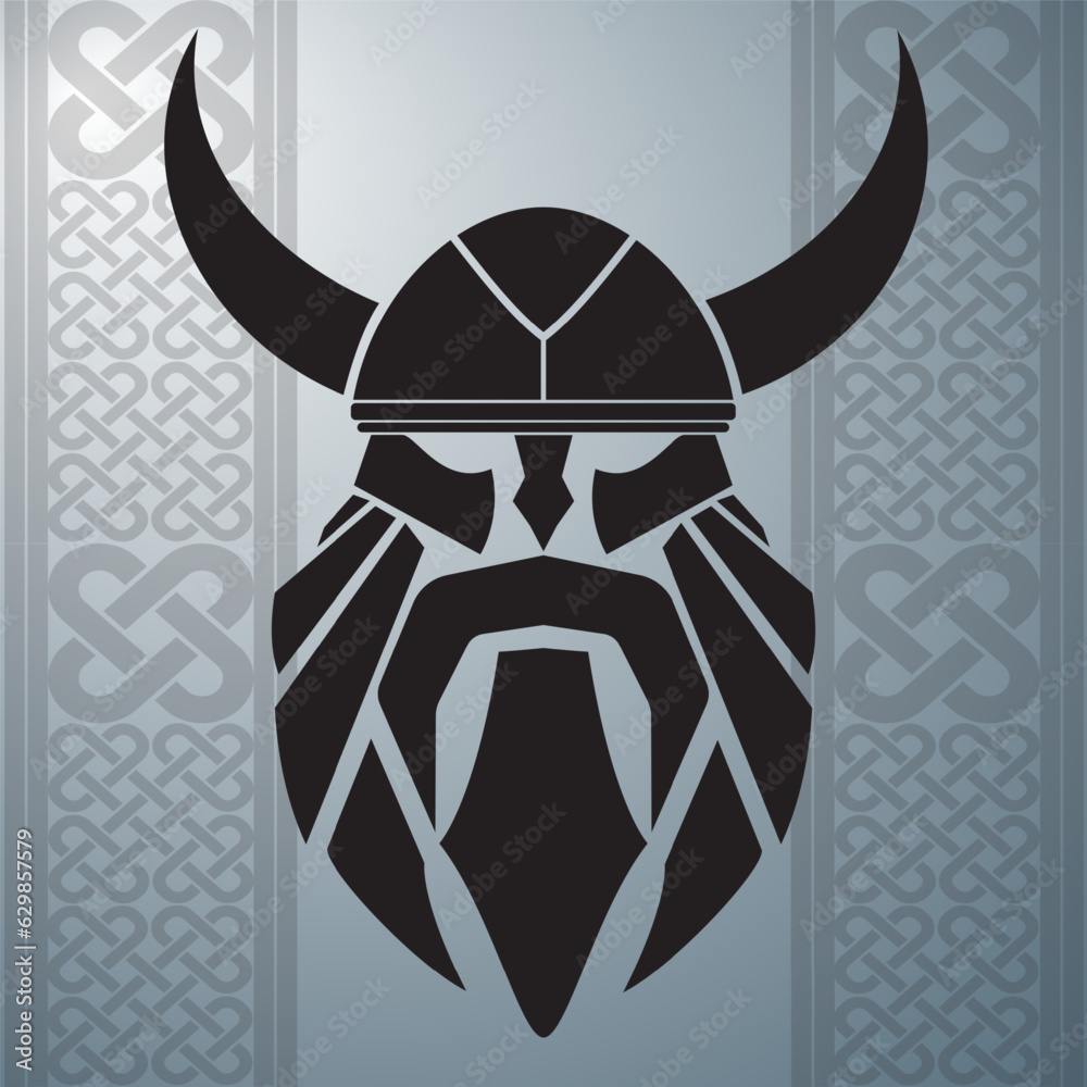 Dwarf warrior head with helmet logo. Stencil style. Vector illustration ...