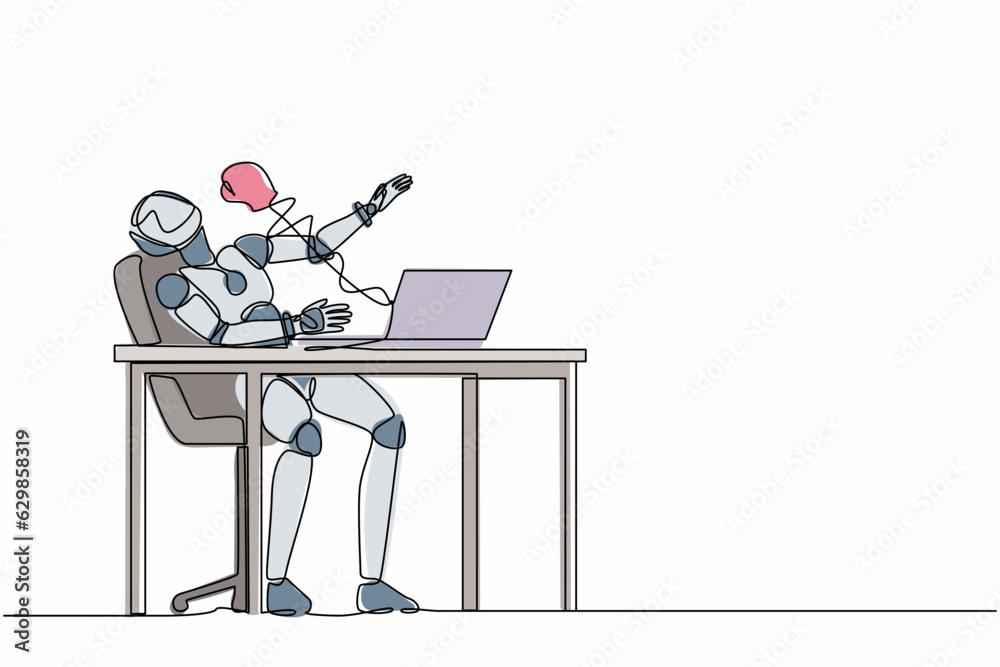 Single continuous line drawing robot being punched by boxing gloves ...