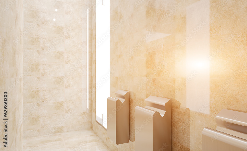 Wash basins in the public restroom. 3D rendering. Stock Illustration ...