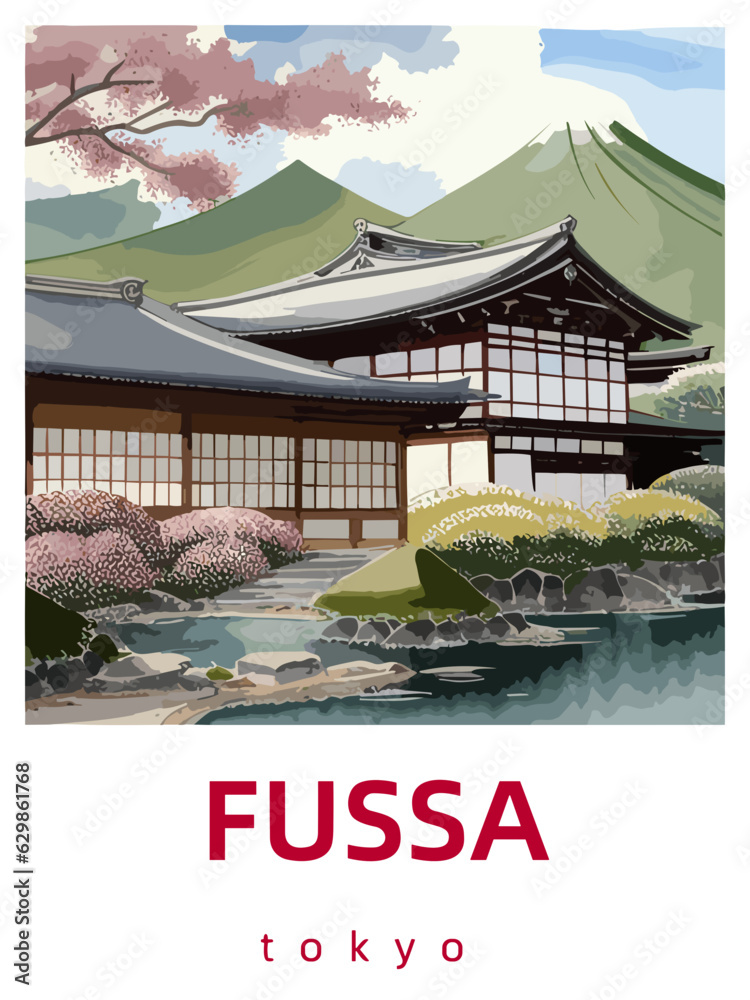 Fussa: Retro tourism poster with a Japanese scene and the headline ...