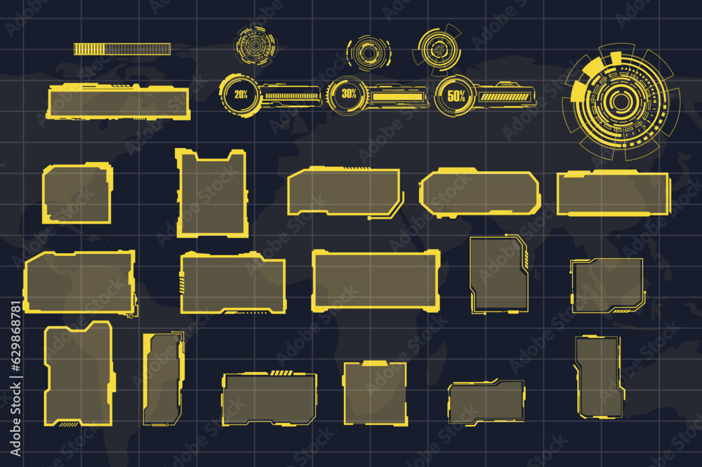 digital interface HUD elements set pack. User Interface, frame screens ...