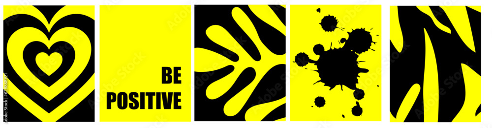 collection of modern simple abstract posters in black and yellow colors ...