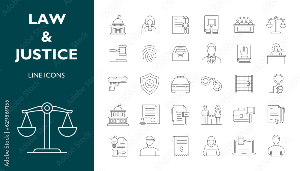 Law & justice icons set , web editable stroke line icons law, justice ...