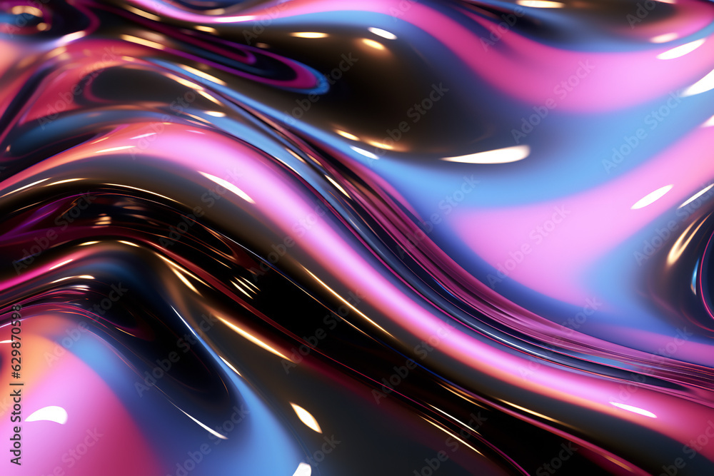 abstract black and shiny iridescent undulating liquid, ray tracing ...