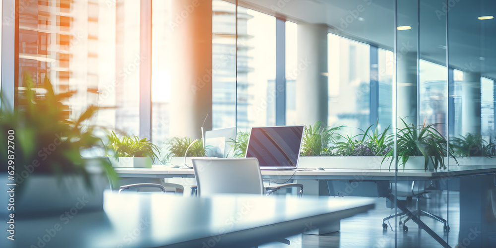 Beautiful blurred light modern office background. Business Work Room ...