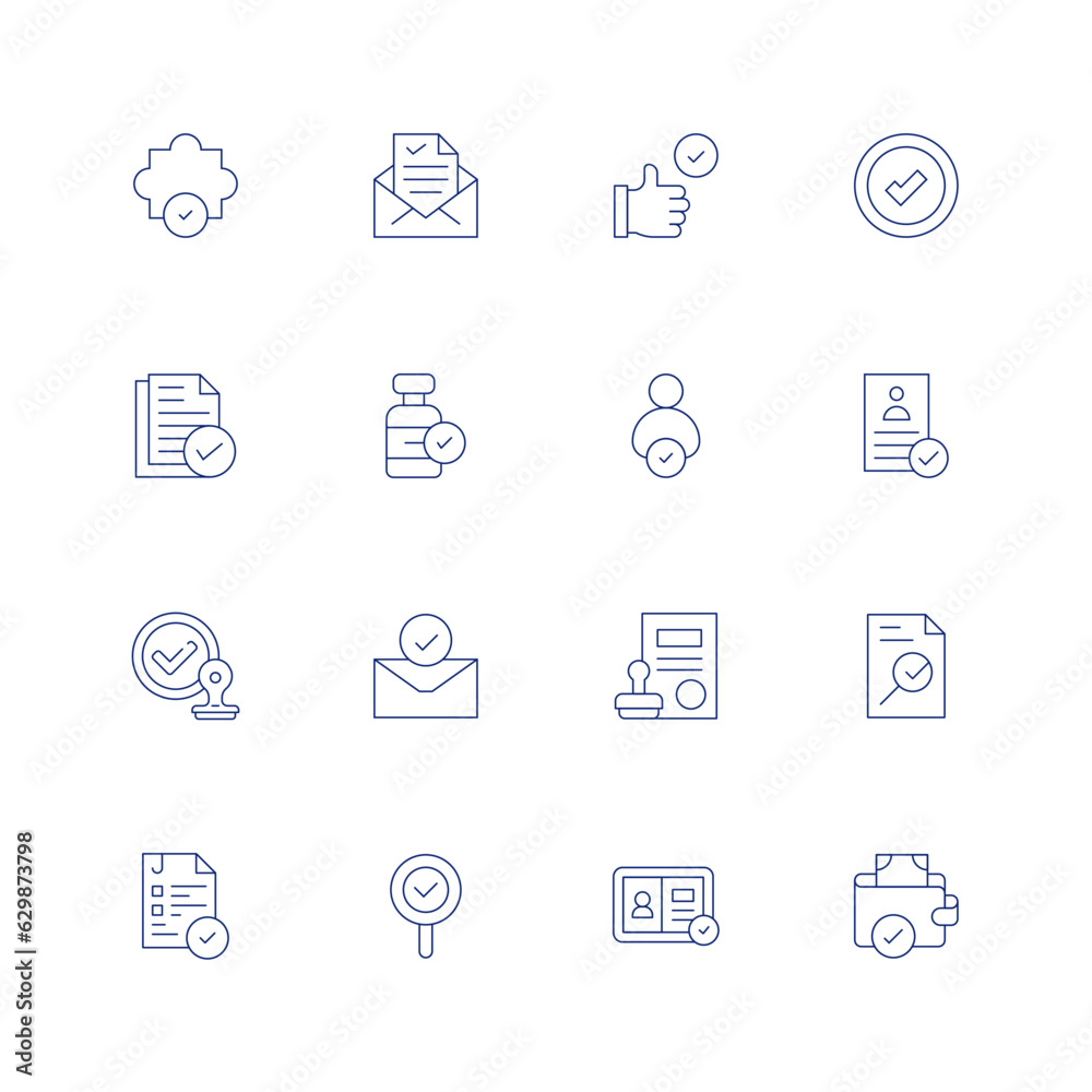 Approval line icon set on transparent background with editable stroke ...