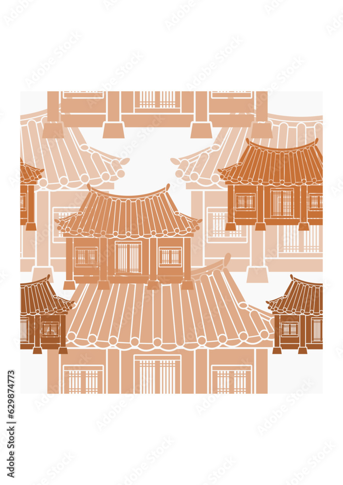 Editable Vector Illustration of Front View Traditional Hanok Korean ...