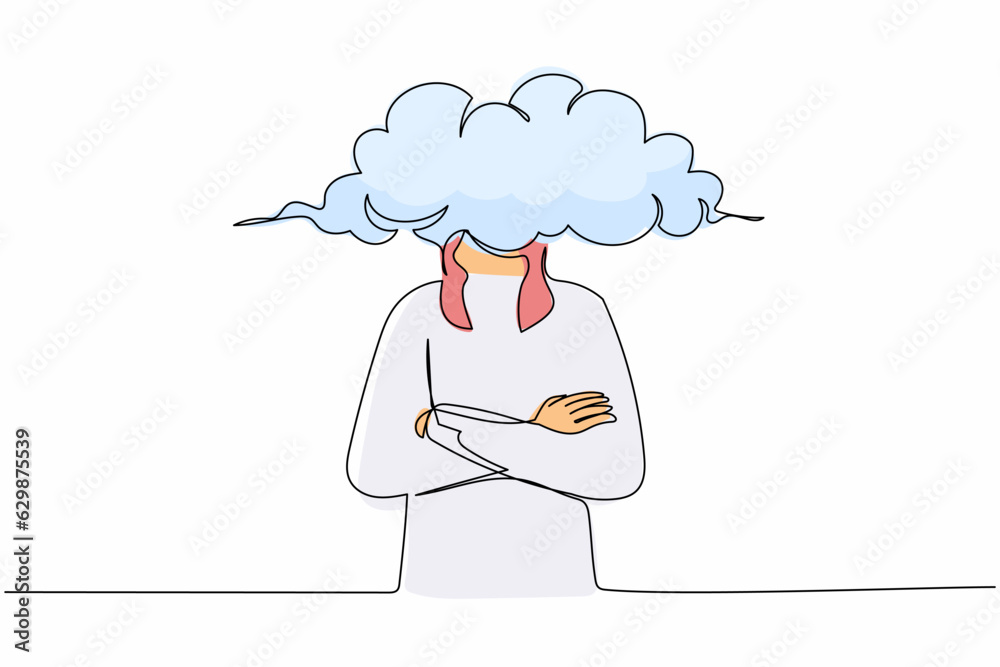 Single one line drawing Arab businessman with empty head and cloud ...