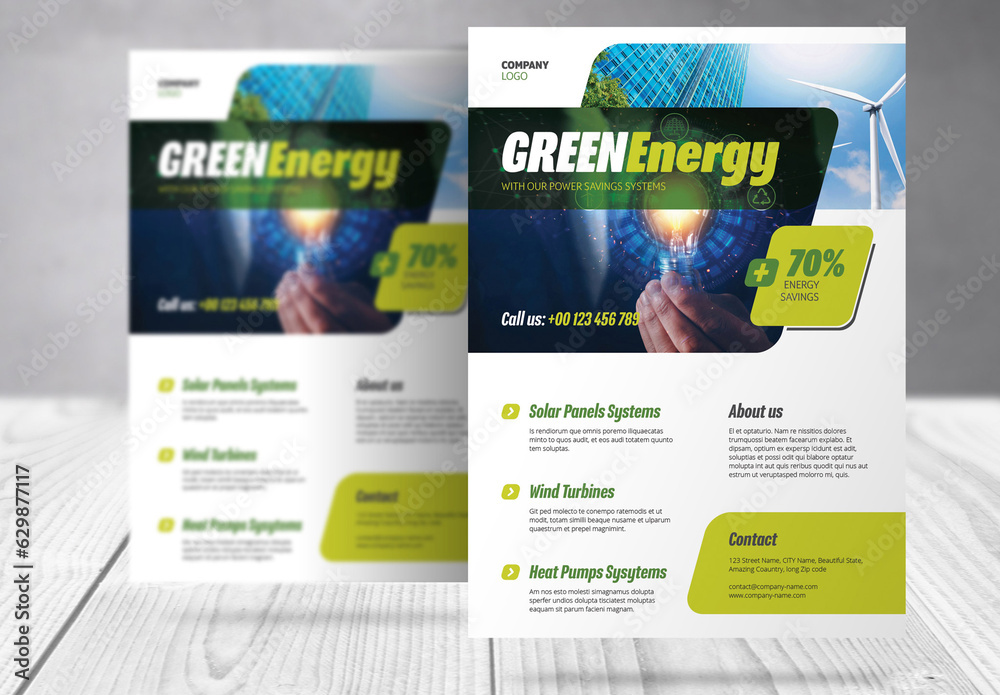 Green Energy Flyer with Green Accents Stock Template | Adobe Stock