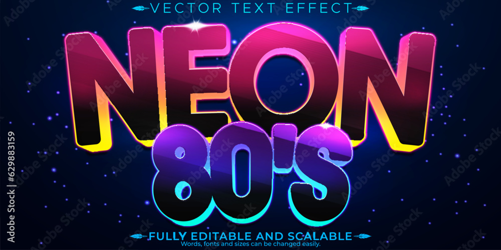 Retro neon text effect, editable 80s music and vintage text style Stock ...