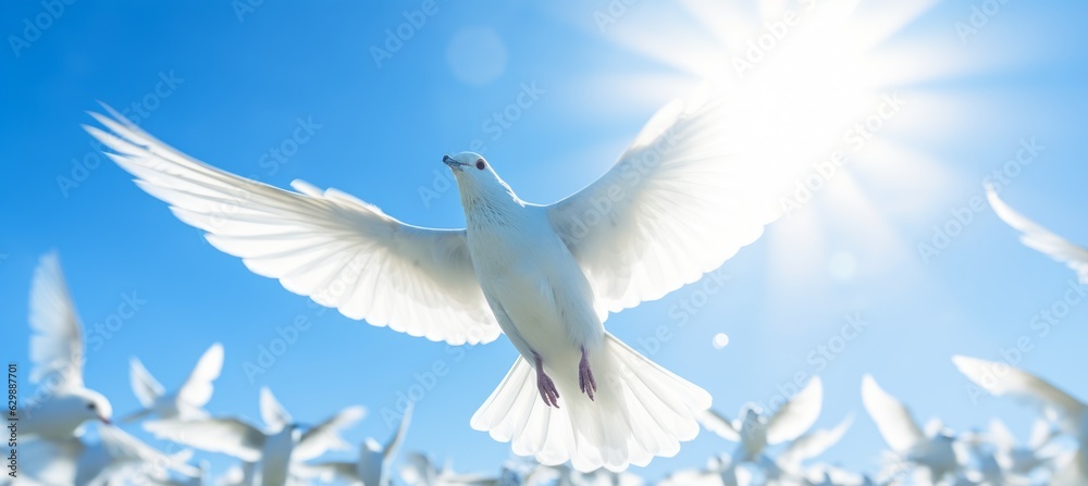 Flying dove bird. Holy spirit religion faith concept. Generative AI ...