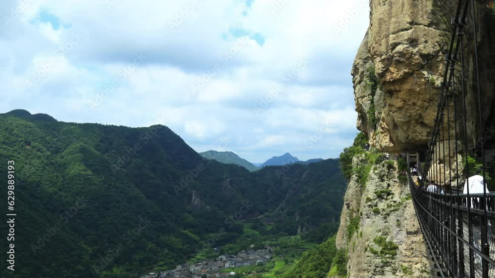 Cable bridge in Yandang Mountain time lapse.Yandang Mountain was named ...