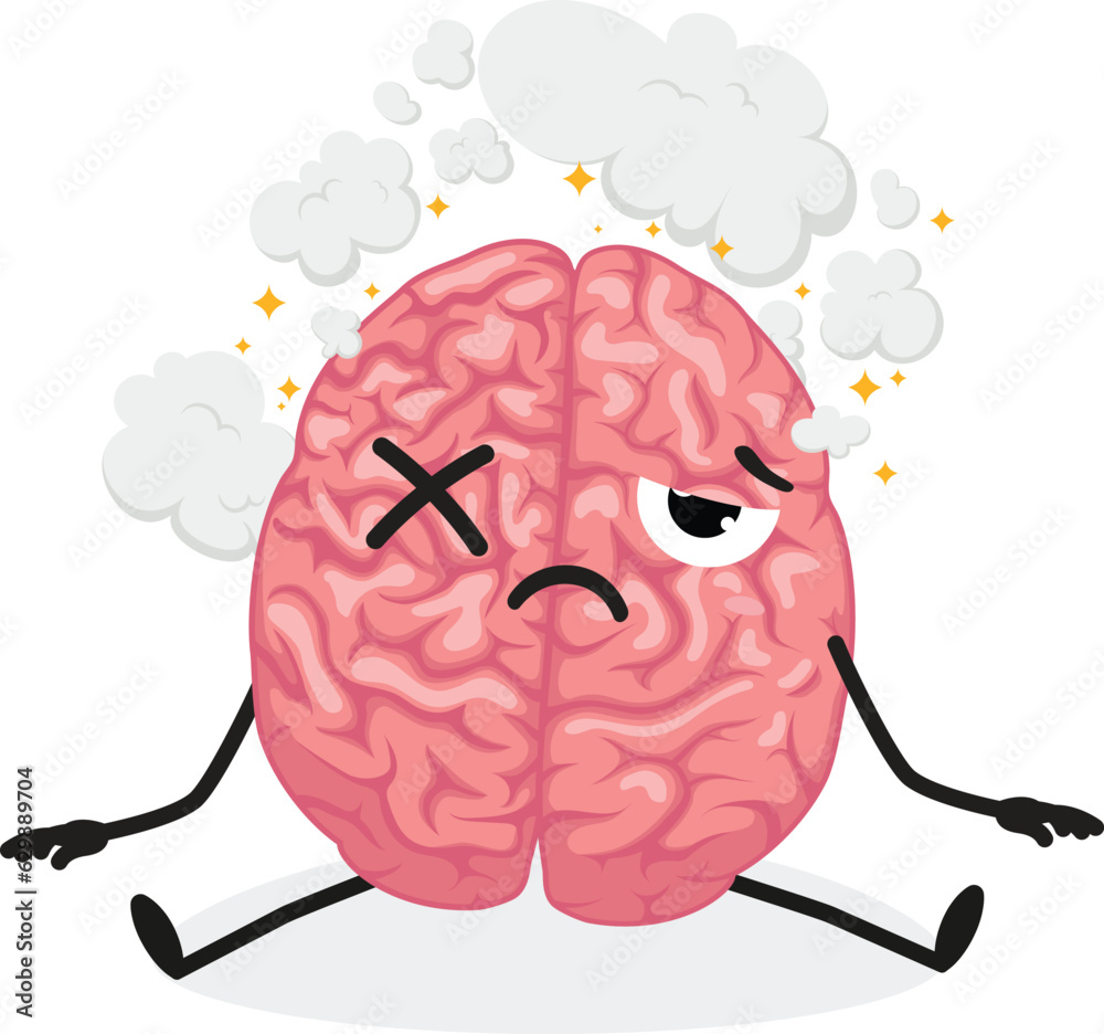 Cartoon unhealthy human brain, set of Cute characters, Isolated on ...
